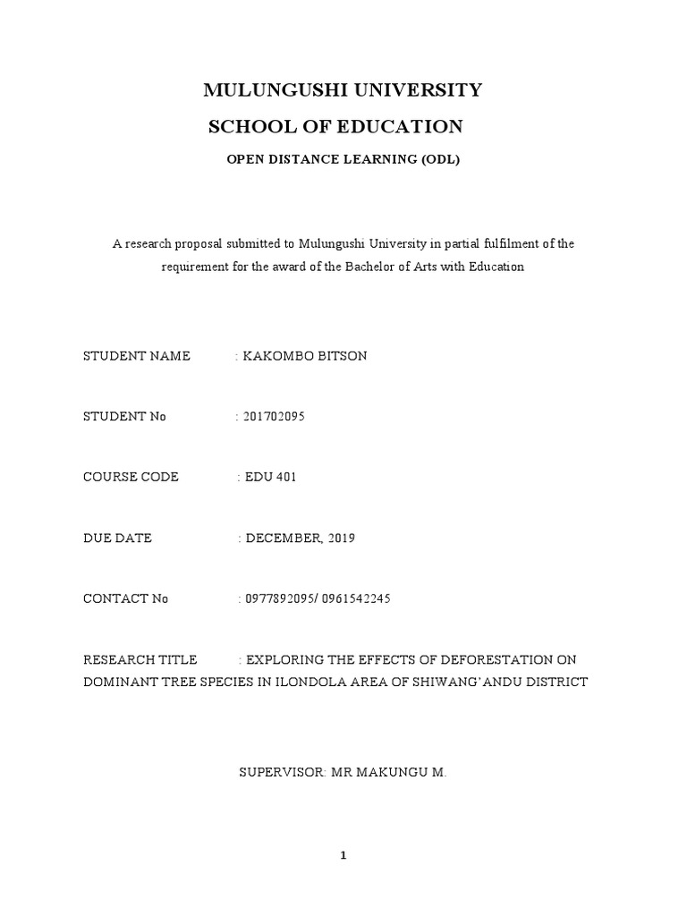 Exploring the Effects of Deforestation on Dominant Tree Species in Ilondola Area of Shiwang'andu ...