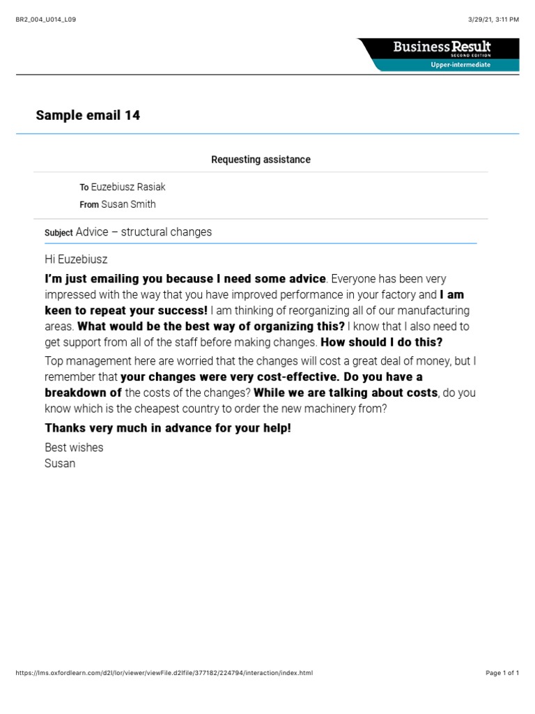 Unit 14 Sample Email | PDF