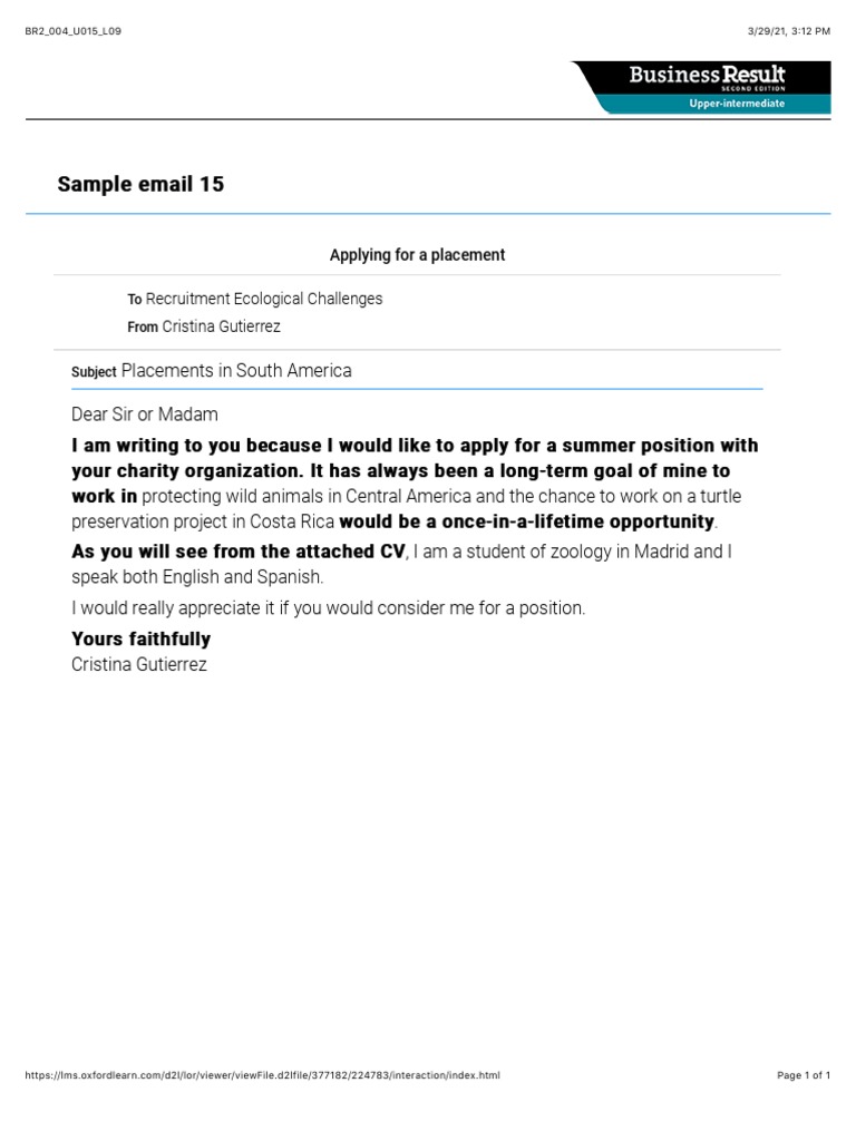 Unit 15 Sample Email | PDF