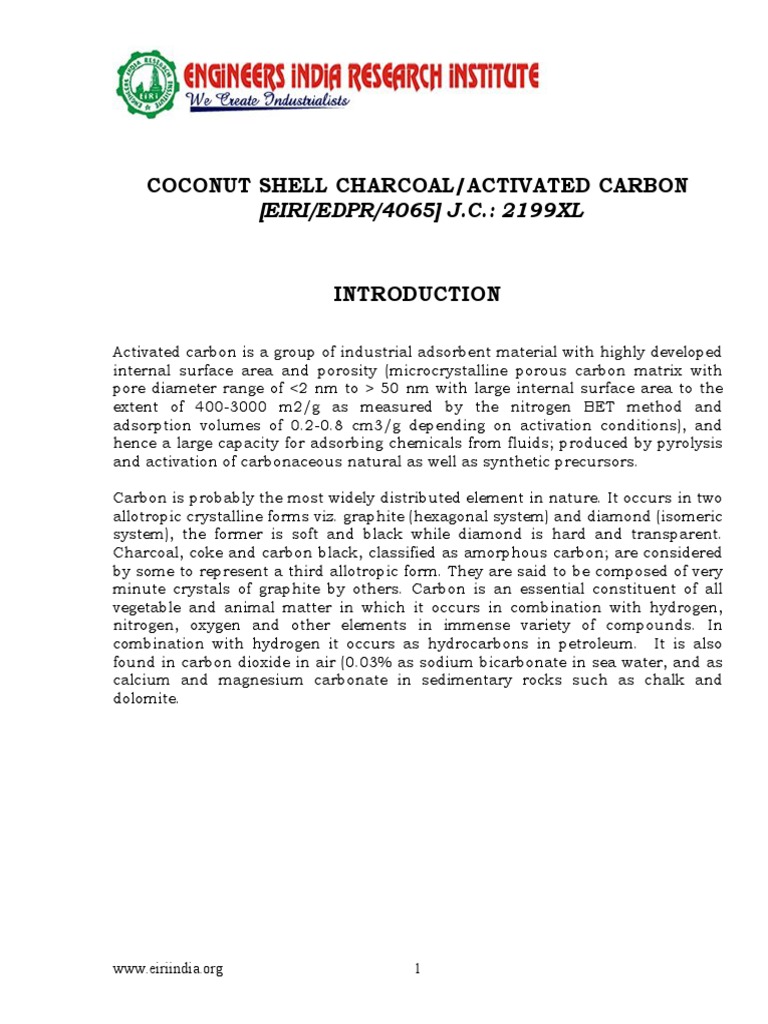 Project Report On Coconut Shell Charcoal/activated Carbon | PDF ...