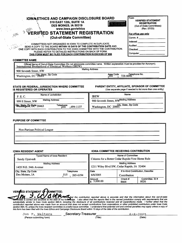 IBEW Contribution Registration Form | PDF | Zip Code | Iowa