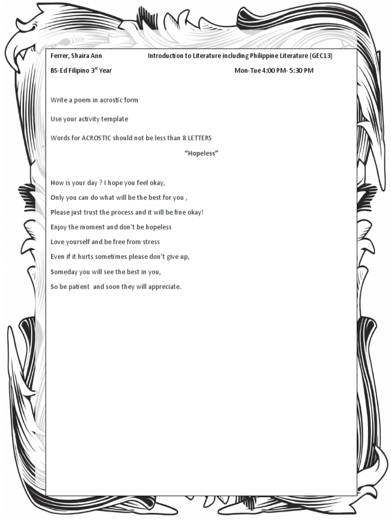 Write A Poem in Acrostic Form Use Your Activity Template Words For ...