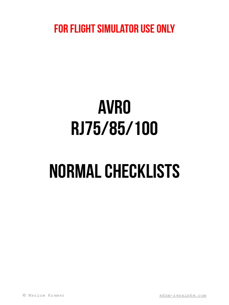Avro RJ75/85/100 Normal Checklists: For Flight Simulator Use Only | PDF ...