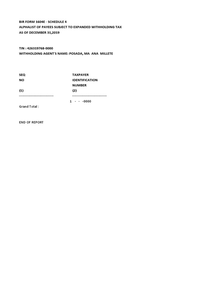 Bir Form 1604E - Schedule 4 Alphalist of Payees Subject To Expanded ...