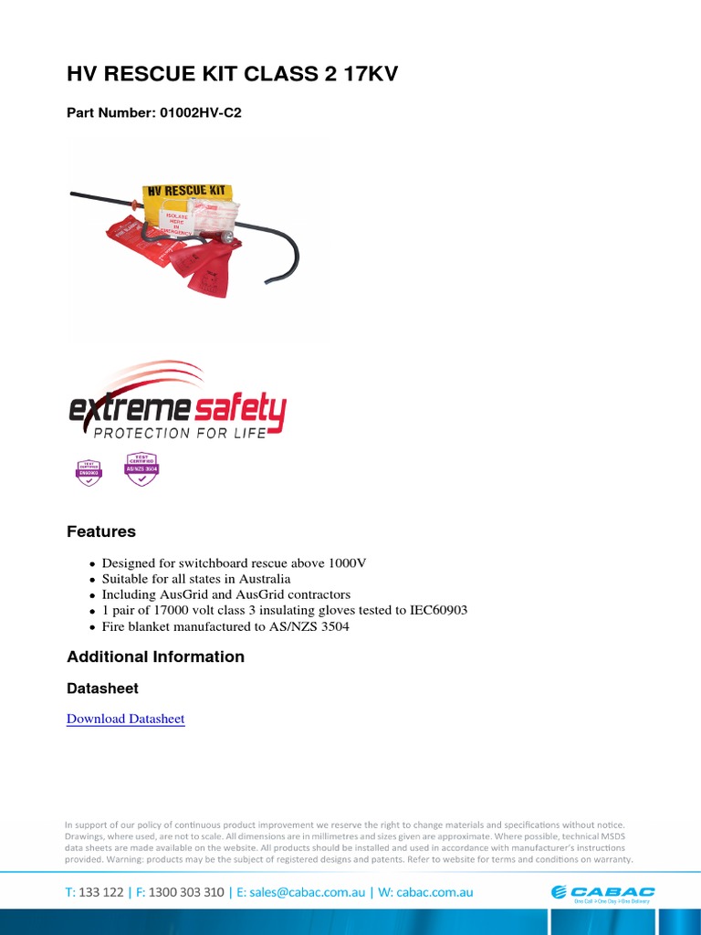 HV Rescue Kit Class 2 17Kv: Part Number: 01002HV-C2 | PDF