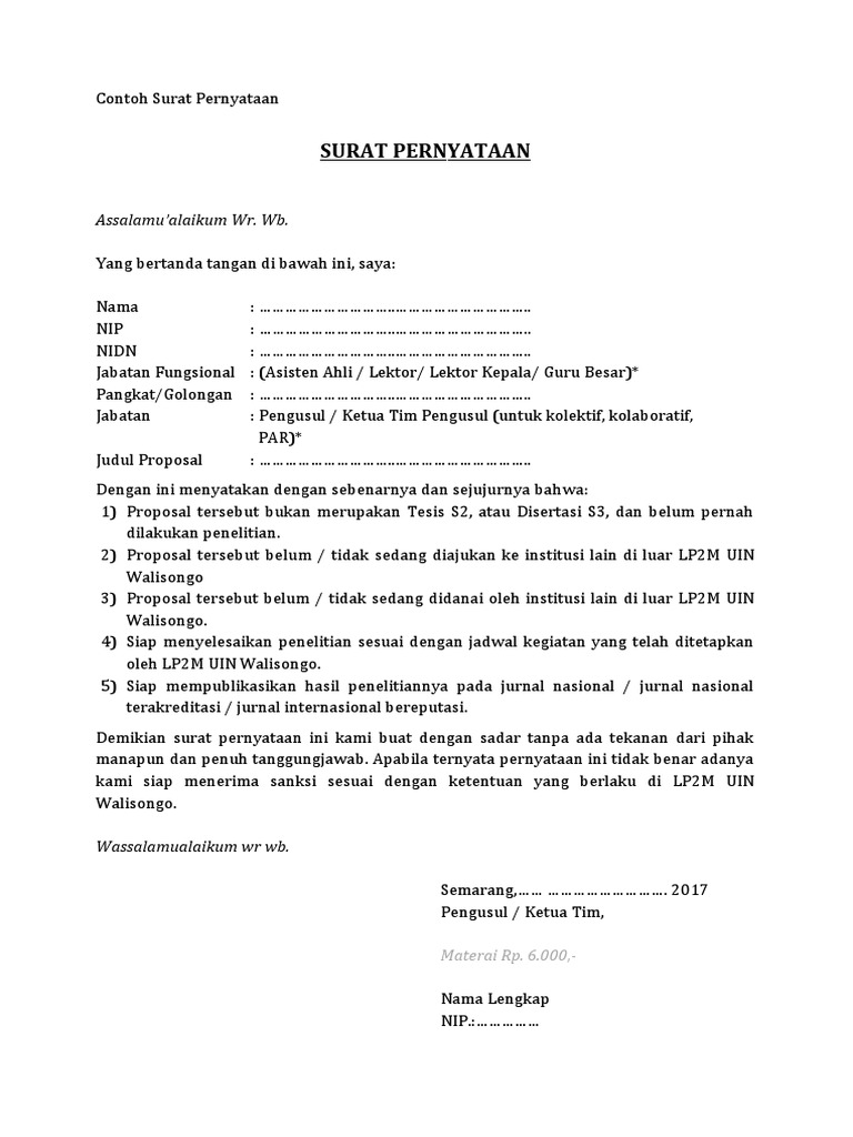 Contoh Surat Pernyataan | PDF