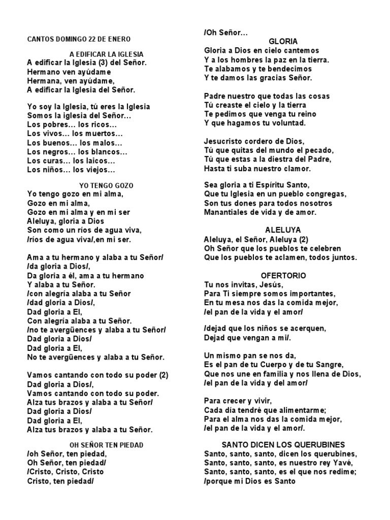 Cantos Domingo 22 de Enero A Edificar La Iglesia | PDF | Cordero de Dios | Cristo (título)