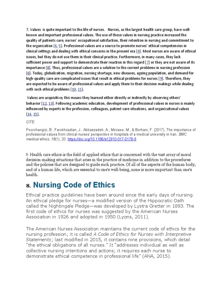 Nursing Code of Ethics: Statements Last Modified in 2015, It Contains ...