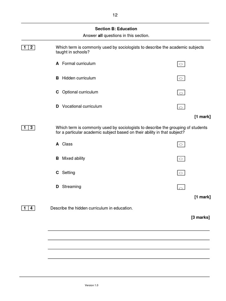 Sociology of Education Q&A Guide | PDF | Curriculum | Sociology