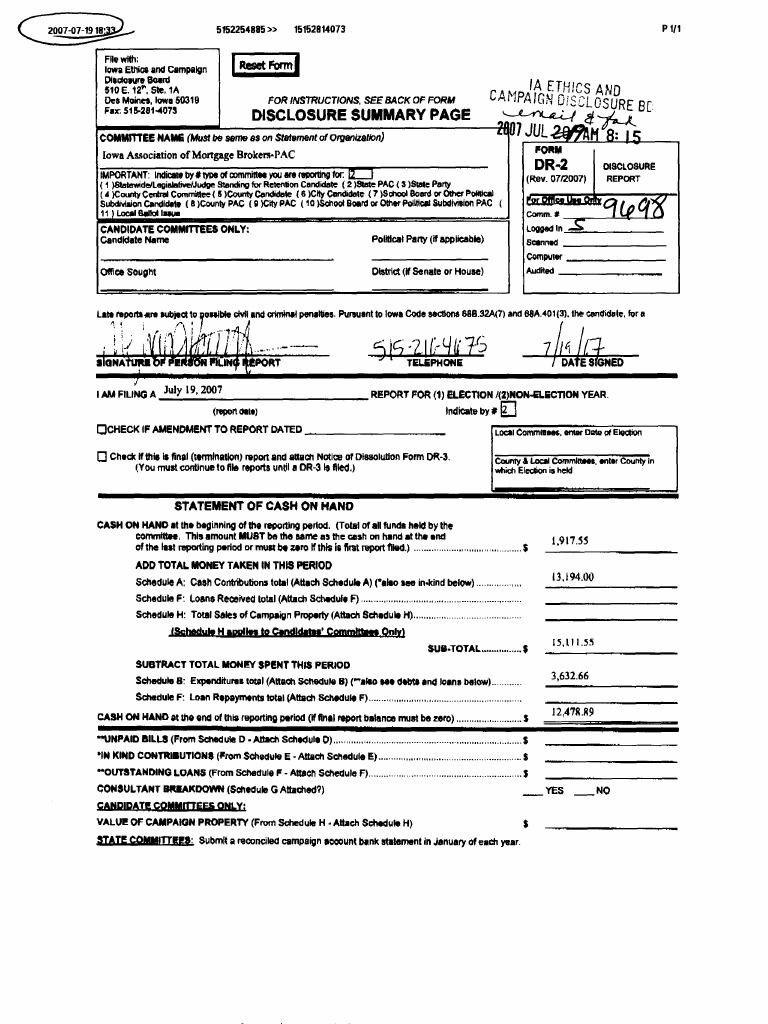 Iowa Mortgage Brokers PAC Finance Report | PDF | Iowa | Political ...