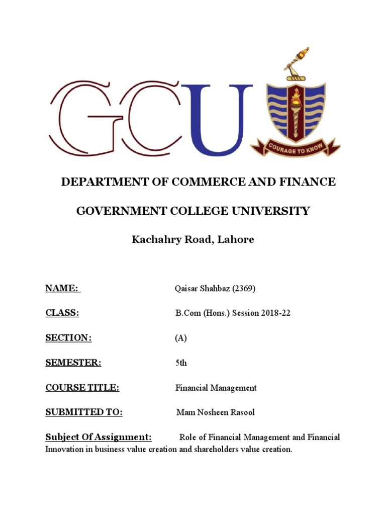 Financial Management Assignment | PDF | Shareholder Value | Inventory
