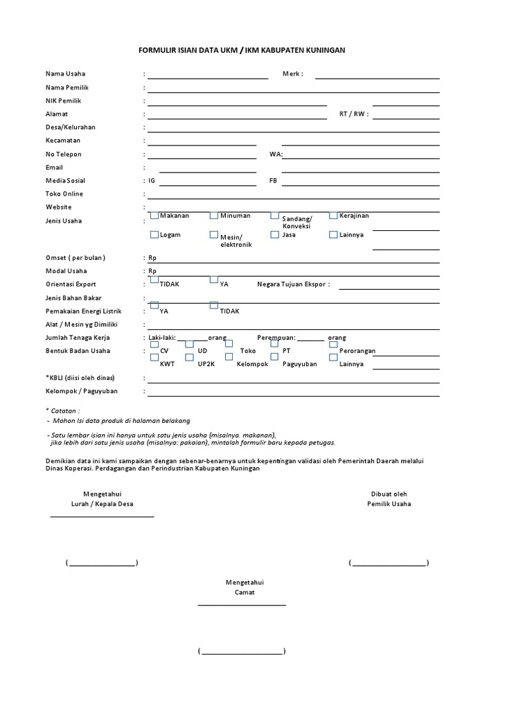 (Fiks) Form-Isian-UKM-IKM | PDF
