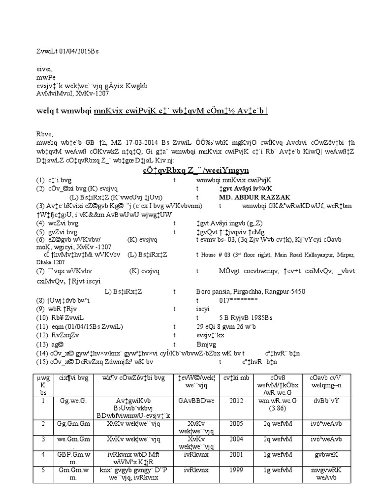 Bangla CV Template For Govt Job | PDF