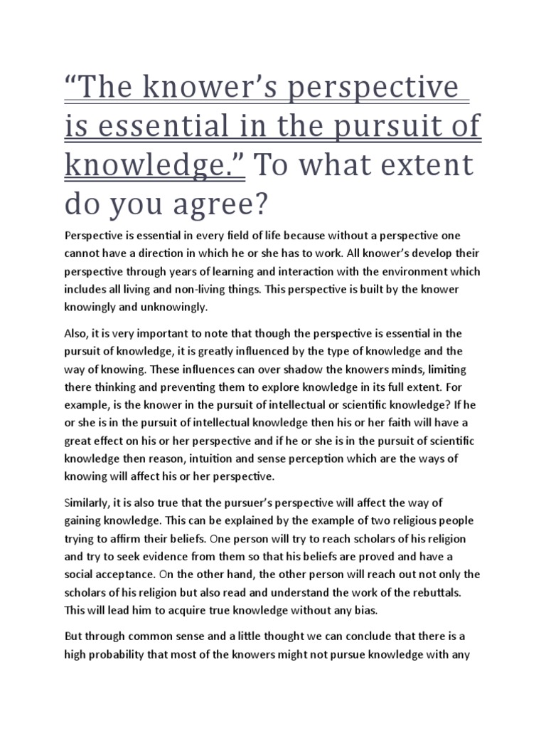 The Knower's Perspective (TOK) | PDF | Reason | Knowledge