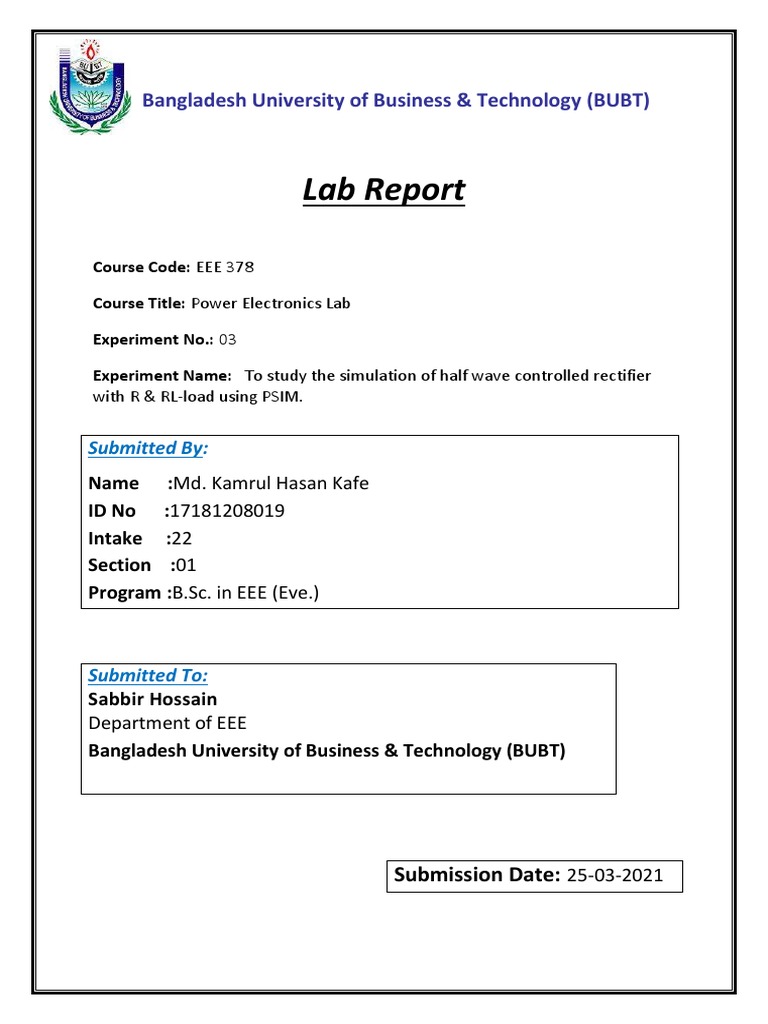 BUBT Power Electronics Lab Report | PDF