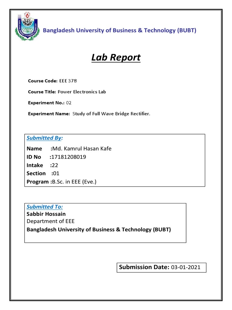 Lab Report: Bangladesh University of Business & Technology (BUBT) | PDF
