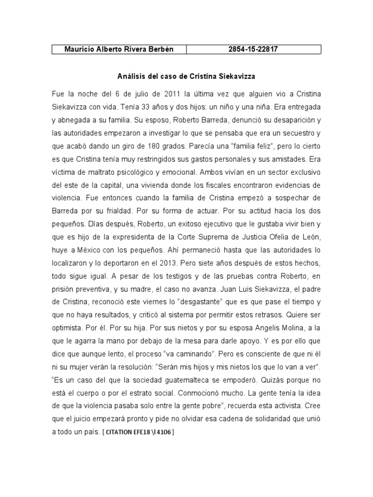 Análisis Del Caso de Cristina Siekavizza | PDF | La violencia contra ...