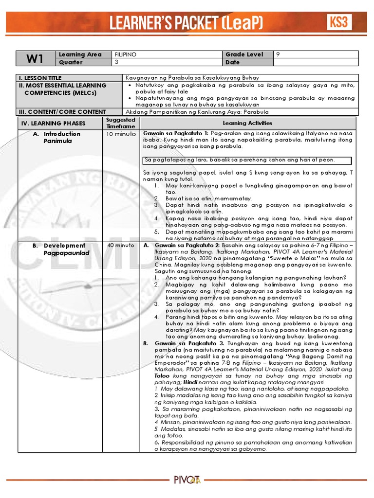 LeaP-Filipino-G9-Week 1-Q3 | PDF