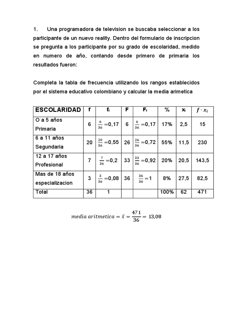 Media Aritmética en Datos Agrupados | PDF | Enseñanza de matemática