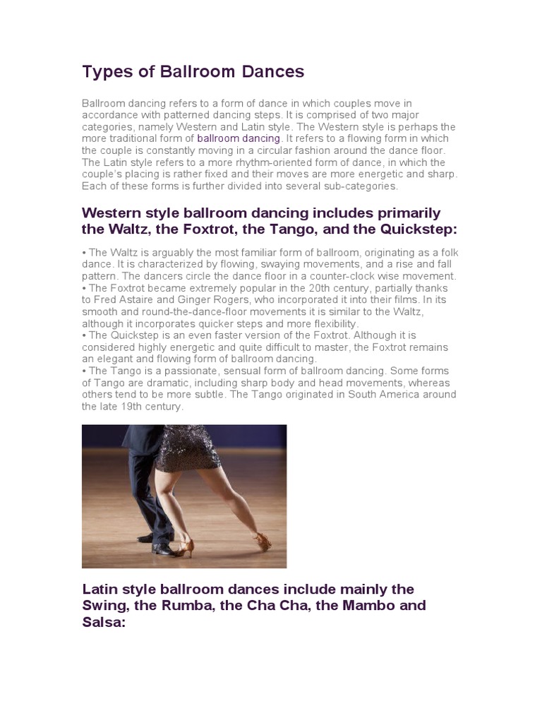 Types of Ballroom Dances | Download Free PDF | Ballroom Dance | Dances