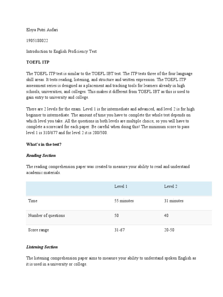 Understanding TOEFL ITP Test Details | PDF | Test Of English As A ...