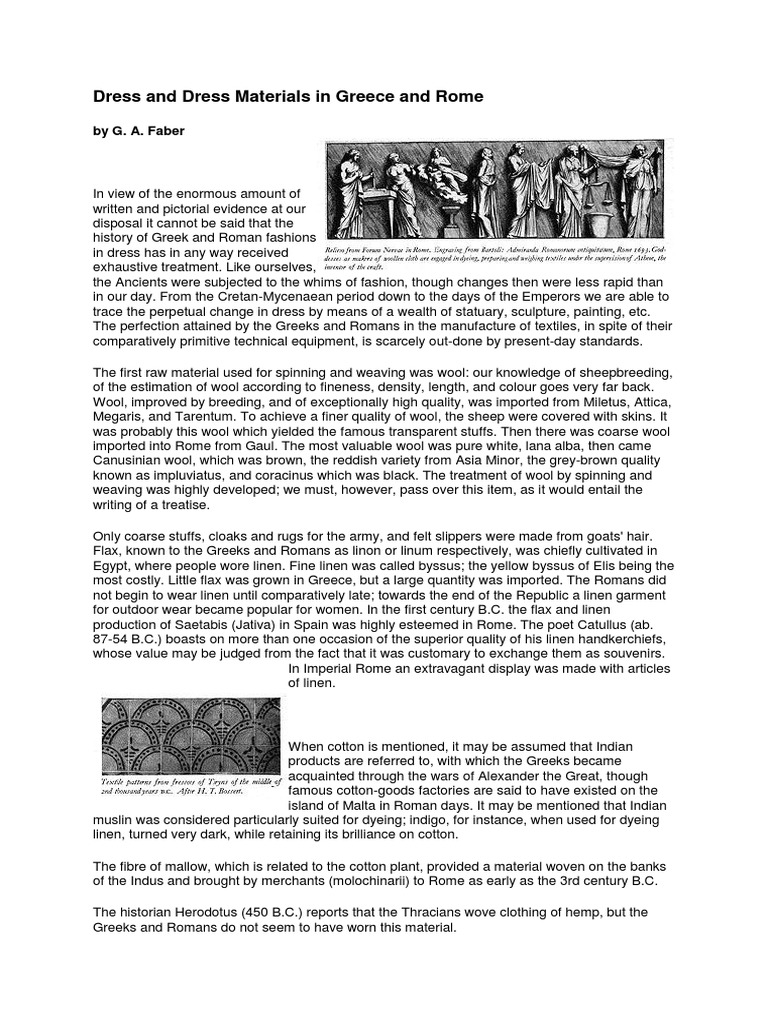 Dress and Dress Materials in Greece and Rome | PDF | Linens | Wool