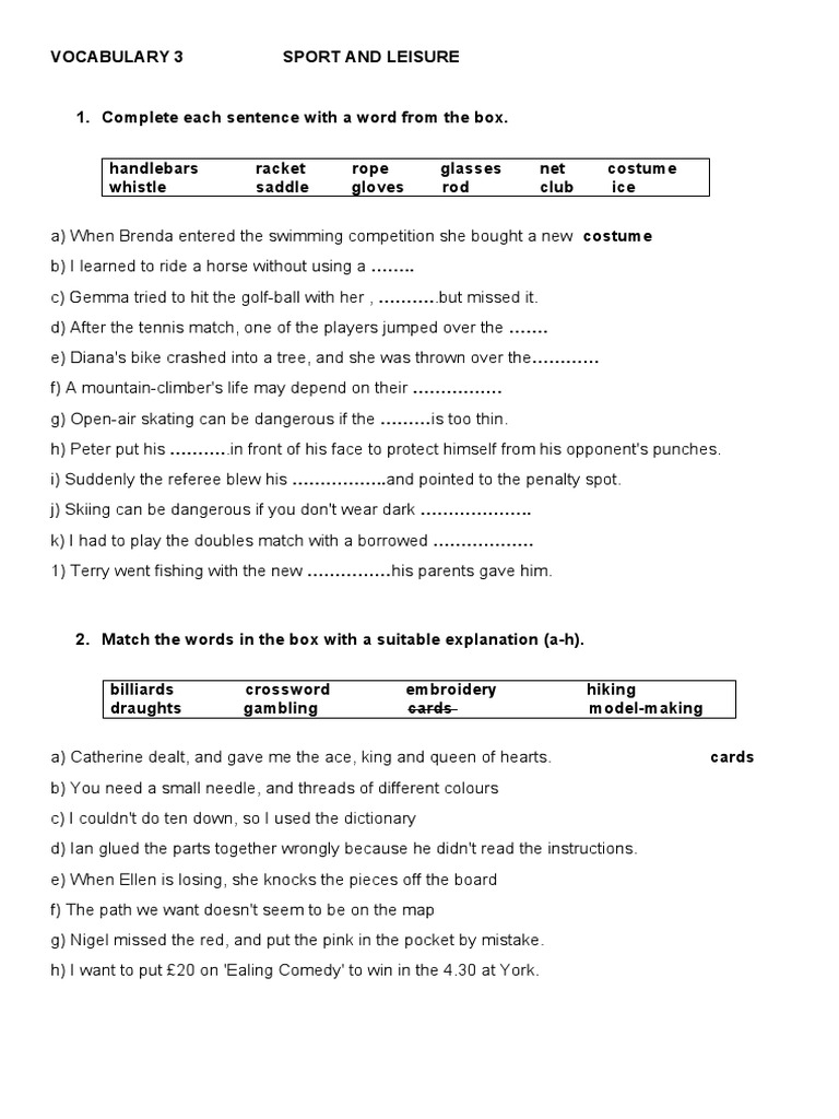 Vocabulary 3 Sport and Leisure | PDF | Sports | Swimming
