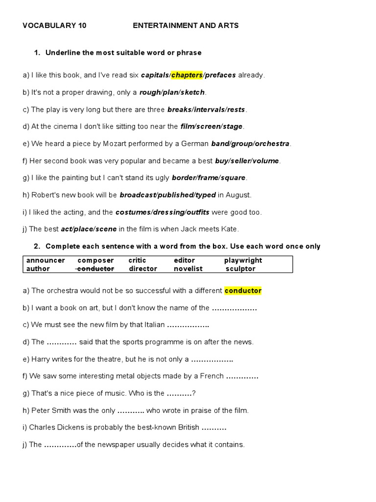 Vocabulary 10 Entertainment and Arts | PDF | Books