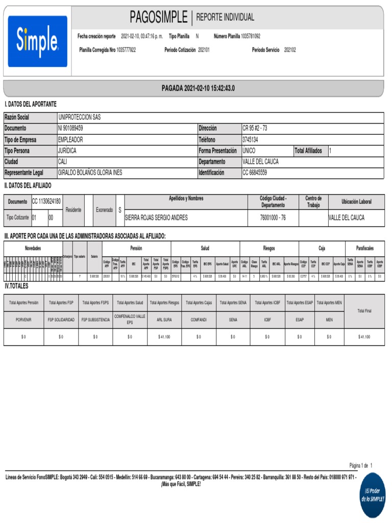 Planilla Correccion Arl Sergio Andres Sierra | PDF | Gastos | Chile