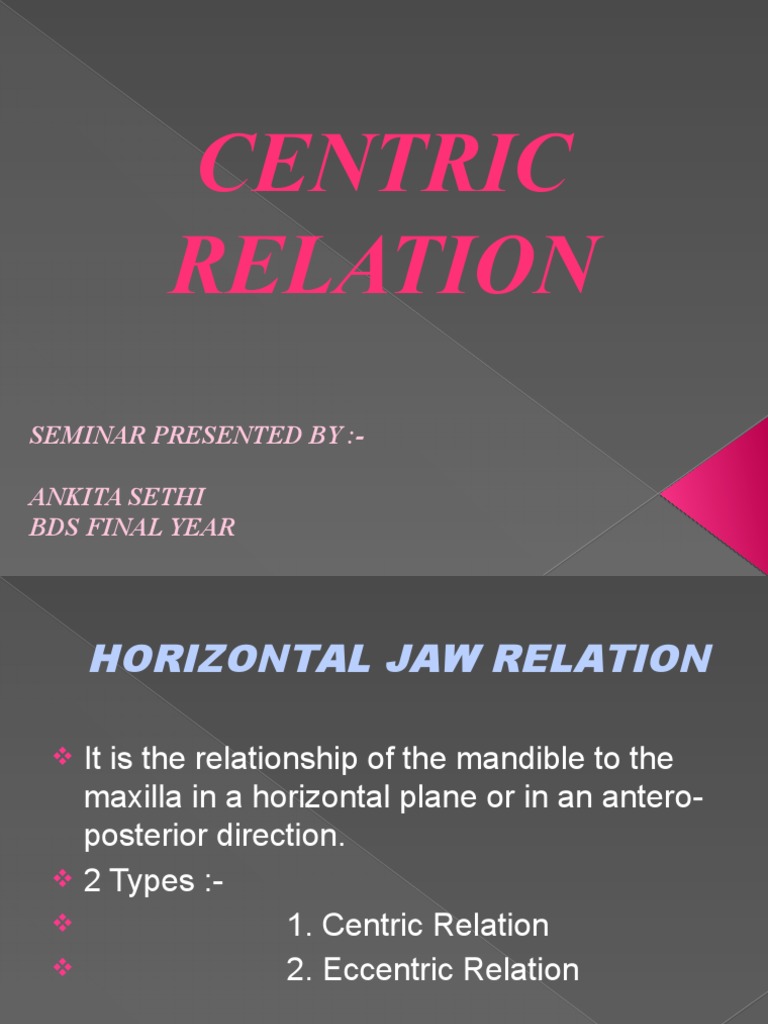 Centric Relation: Seminar Presented By:-Ankita Sethi Bds Final Year ...