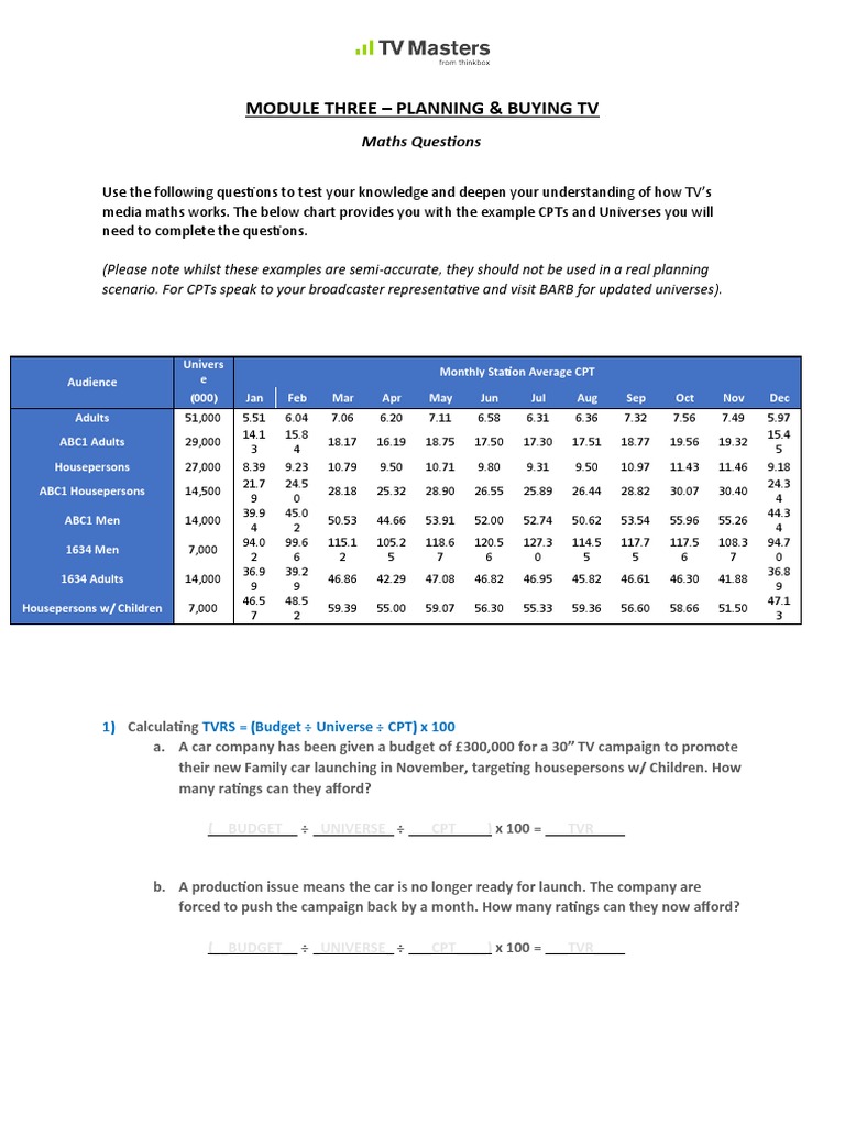 TV Media Maths: Planning & Buying | PDF | Audience Measurement | Marketing