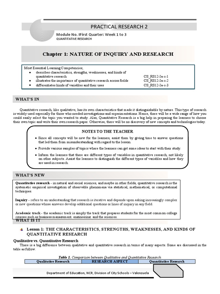 PR2 Module 1 Nature and Inquiry of Research Compressed and IDENTIFYING THE INQUIRY AND STATING ...