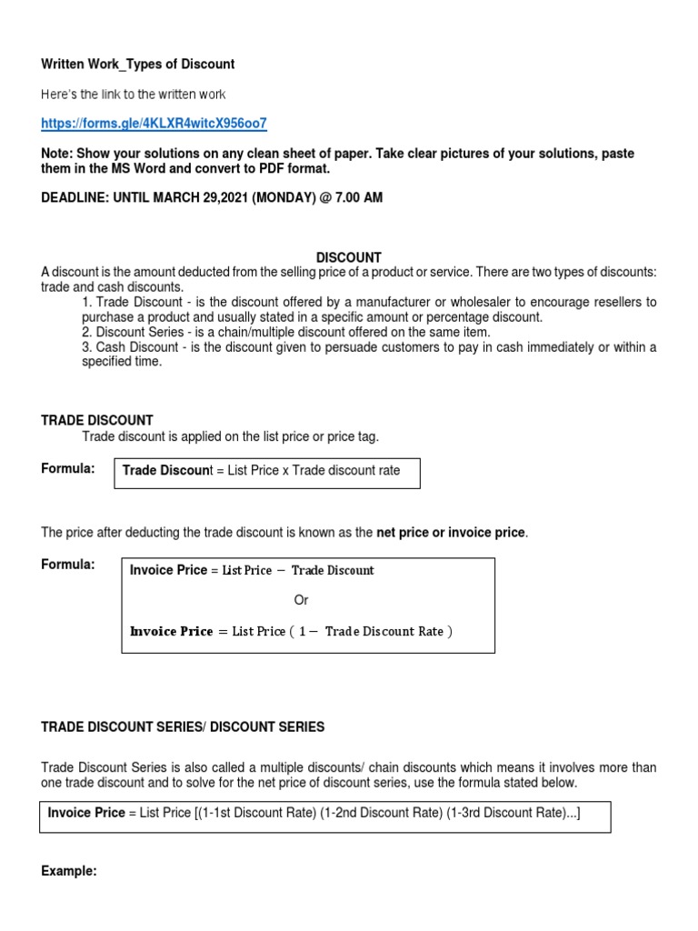 Trade Discount and Invoice Price Guide | PDF | Discounts And Allowances ...