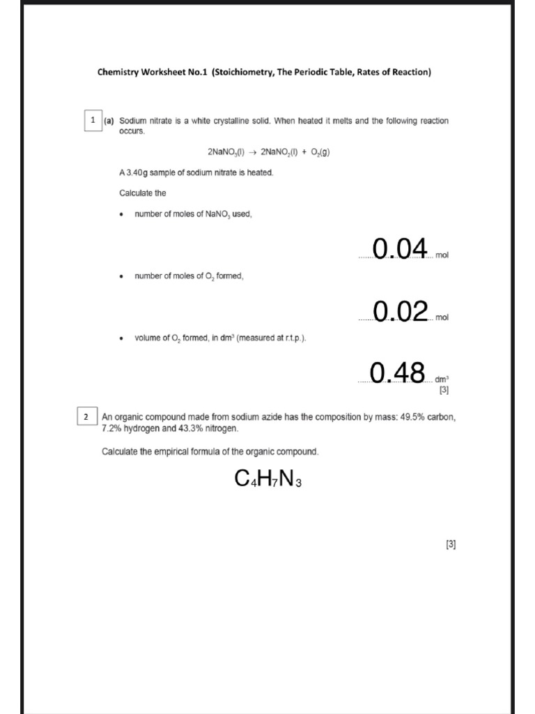 Chemistry Worksheet | PDF