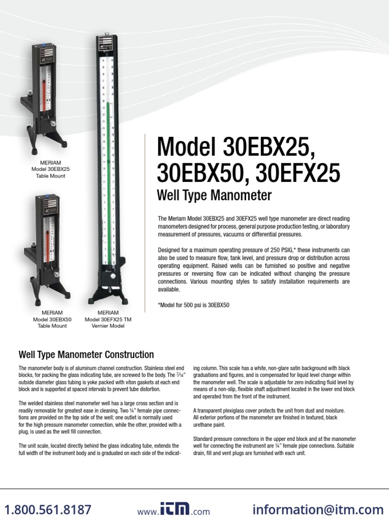 Meriam 30ebx25 TM 100 A Manometer Datasheet | PDF | Pressure ...