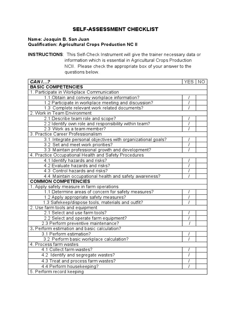 Farm Self-Assessment Checklist | PDF | Plant Nursery | Occupational ...