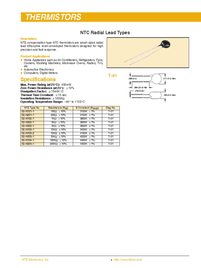 02 N Series NTC Thermistors - NTE | PDF