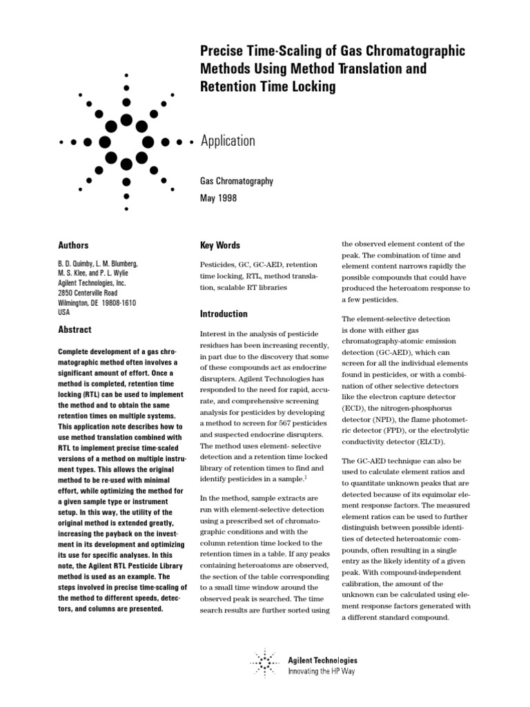 Application: Precise Time-Scaling of Gas Chromatographic Methods Using ...