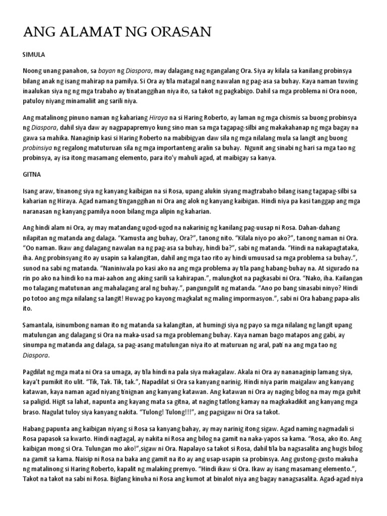 ANG ALAMAT NG ORASAN by Lowrimore P | PDF