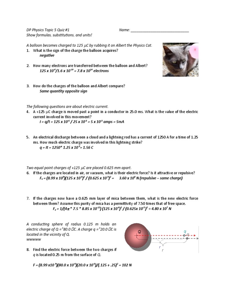DP Physics Topic 5 Quiz1 Answers | PDF | Electric Charge | Lightning