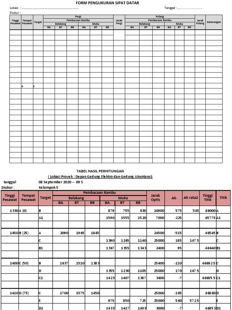 Form Sipat Datar Ilmu Ukur Tanah 1 | PDF