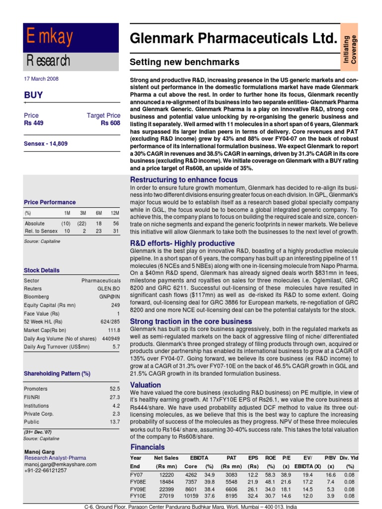 Glenmark Pharmaceuticals Overview | PDF | Pharmaceutical Industry ...