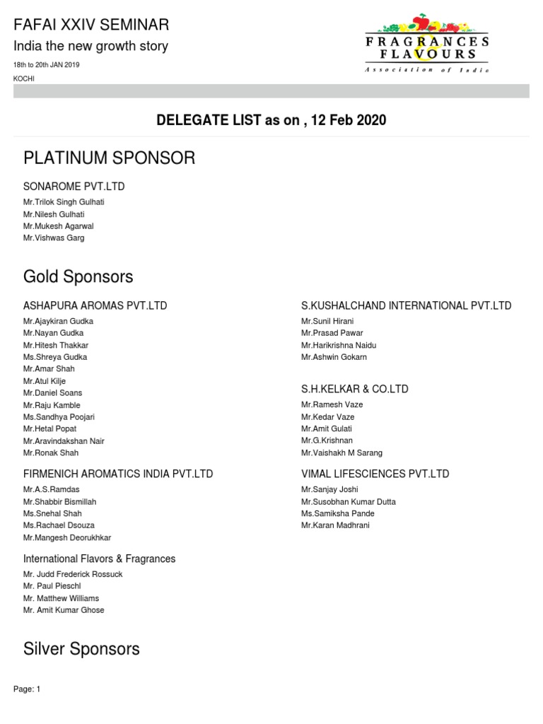 FAFAI XXIV Seminar Delegate List | PDF | Perfume | Toiletry