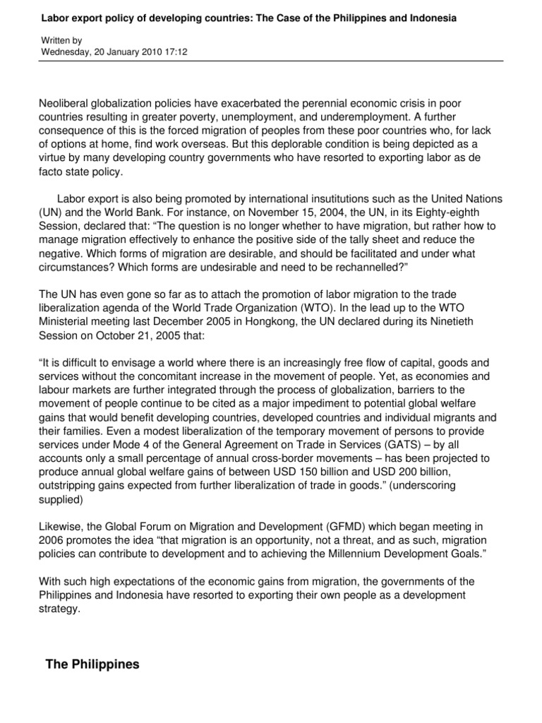 250 Labor Export Policy of Developing Countries The Case of The ...