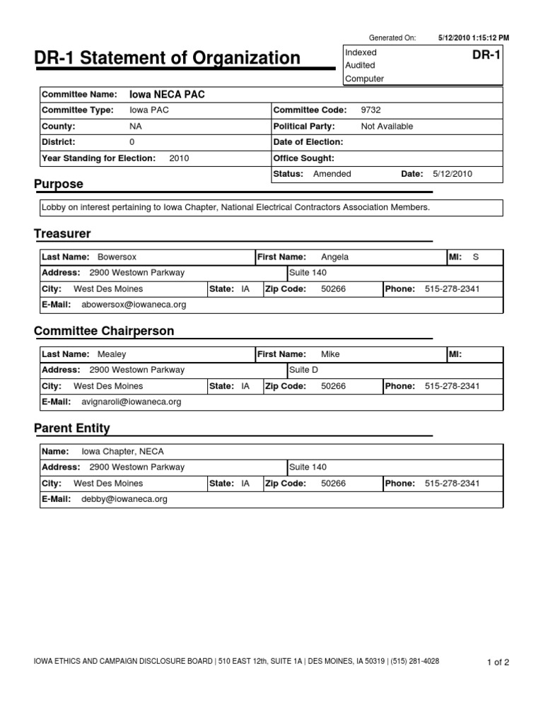 Iowa NECA PAC - 9732 - DR1 - 05-12-2010 | PDF | Political Action ...