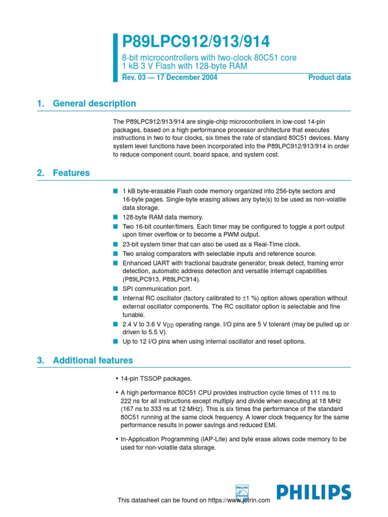 P89LPC912/913/914: 1. General Description | PDF | Microcontroller | Flash Memory
