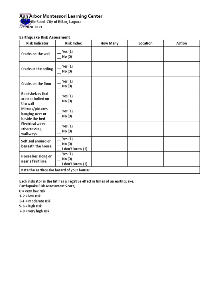 Ann Arbor Montessori Learning Center: Earthquake Risk Assessment | PDF