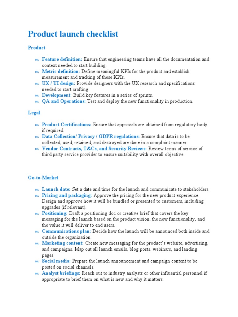 A Comprehensive Product Launch Checklist Covering All Necessary Steps ...