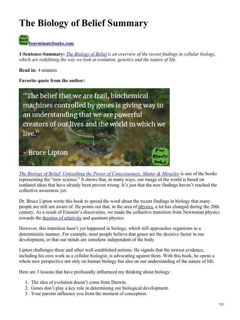 The Biology of Belief Summary | Download Free PDF | Evolution | Natural ...