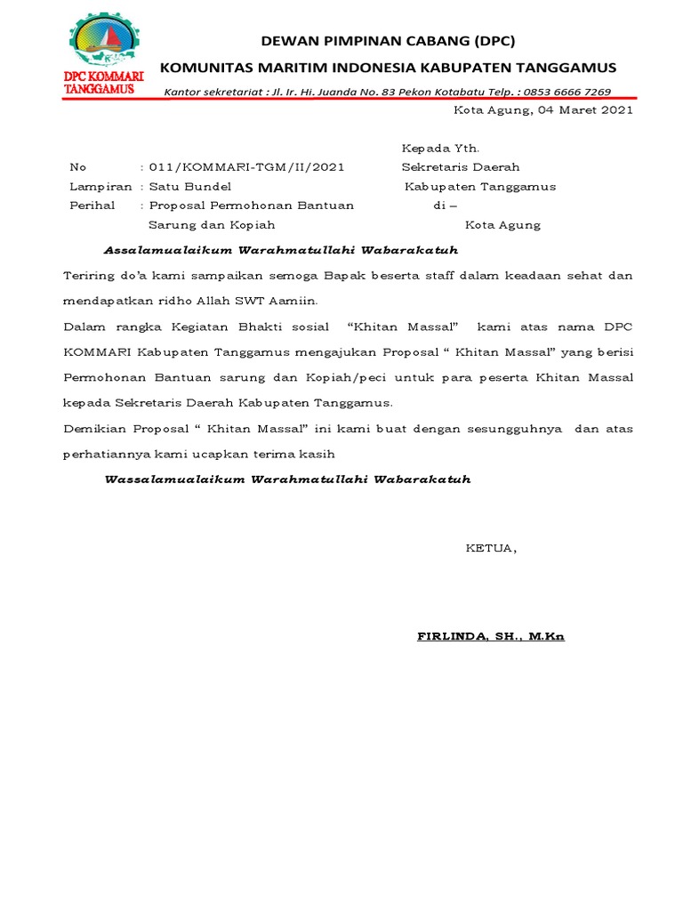 Surat Permohonan Proposal Khitan Ok | PDF | Ilmu Sosial
